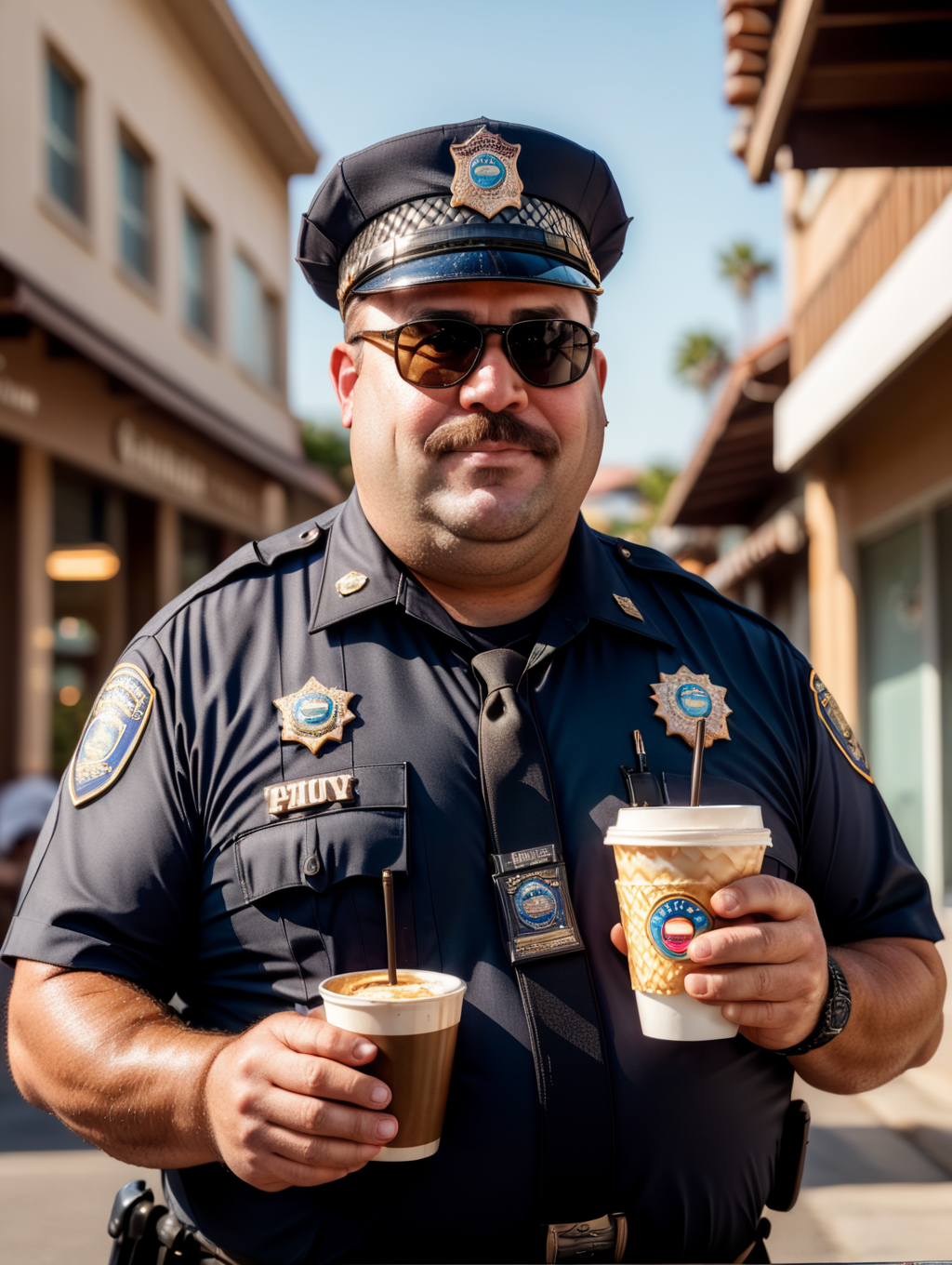 Premium Free ai Images | very fat cop with donut and cup of coffee ...