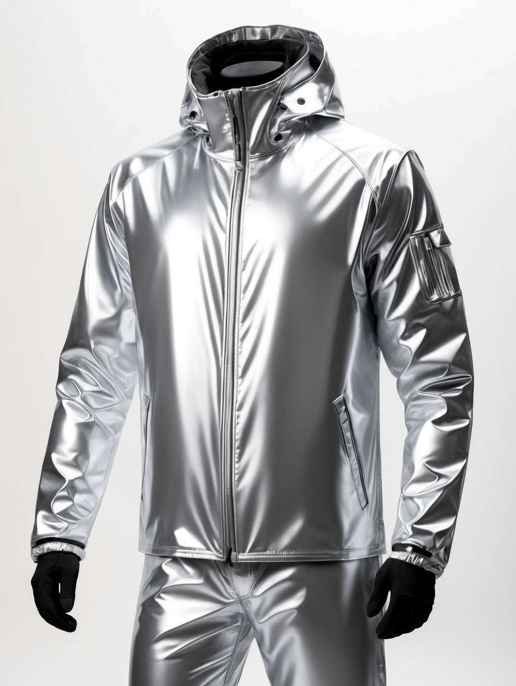 Premium Free ai Images | realistic photo of chrome shiny jacket ...