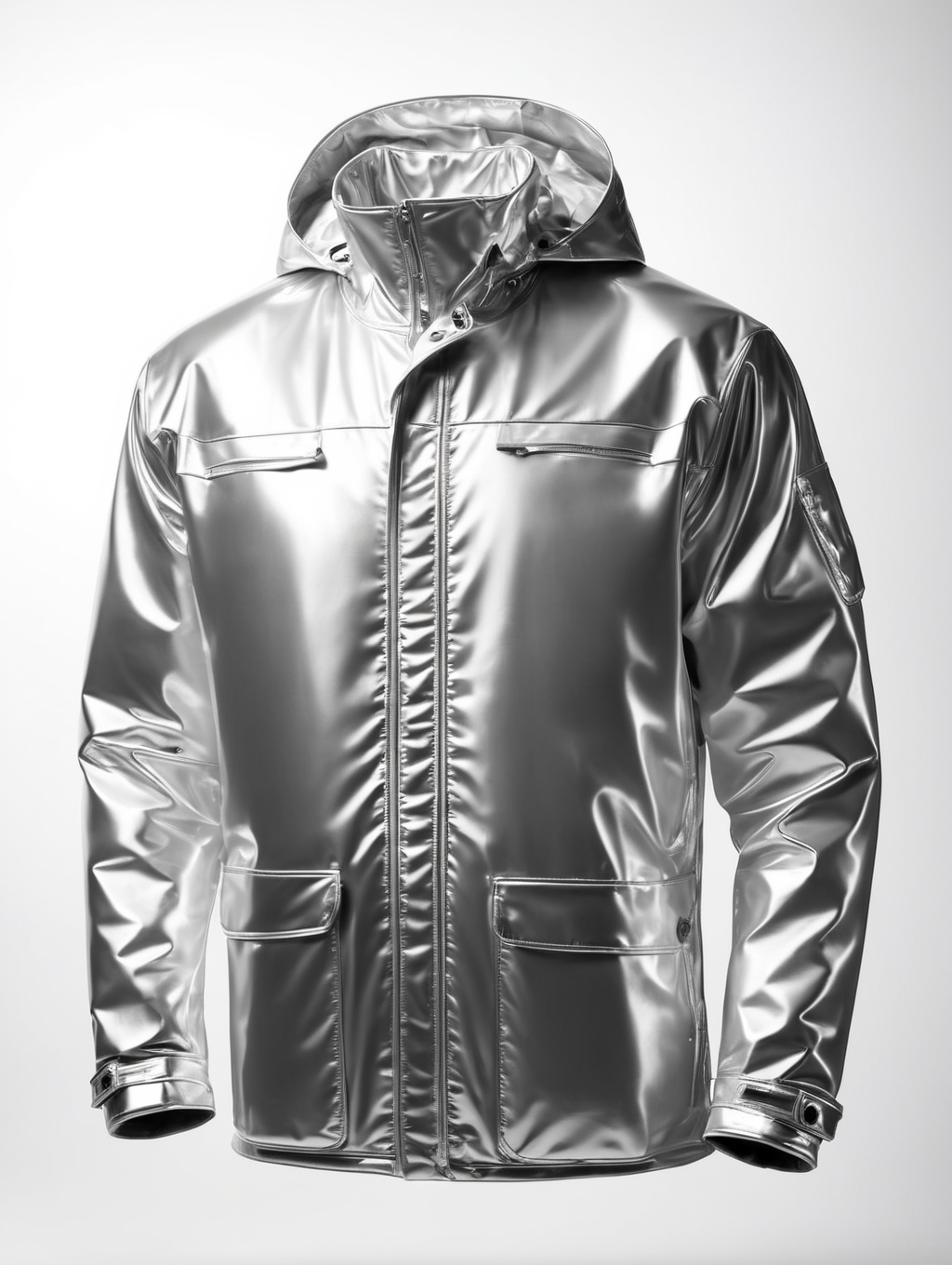 Premium Free ai Images | realistic photo of chrome shiny jacket ...