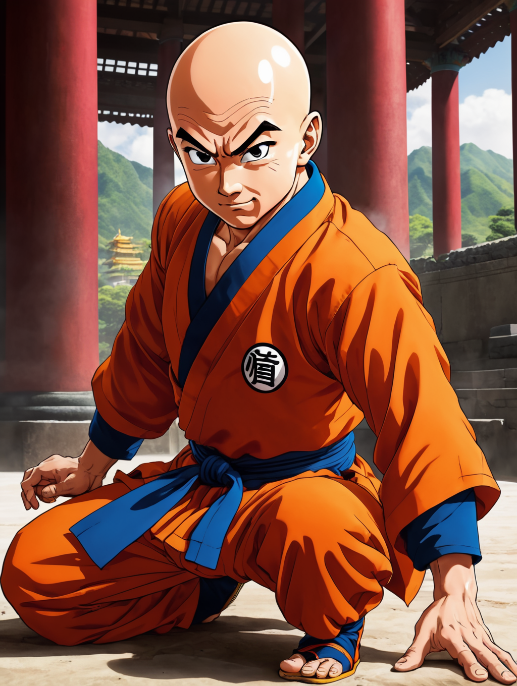 Premium Free ai Images | krillin is bald martial artist and one of ...