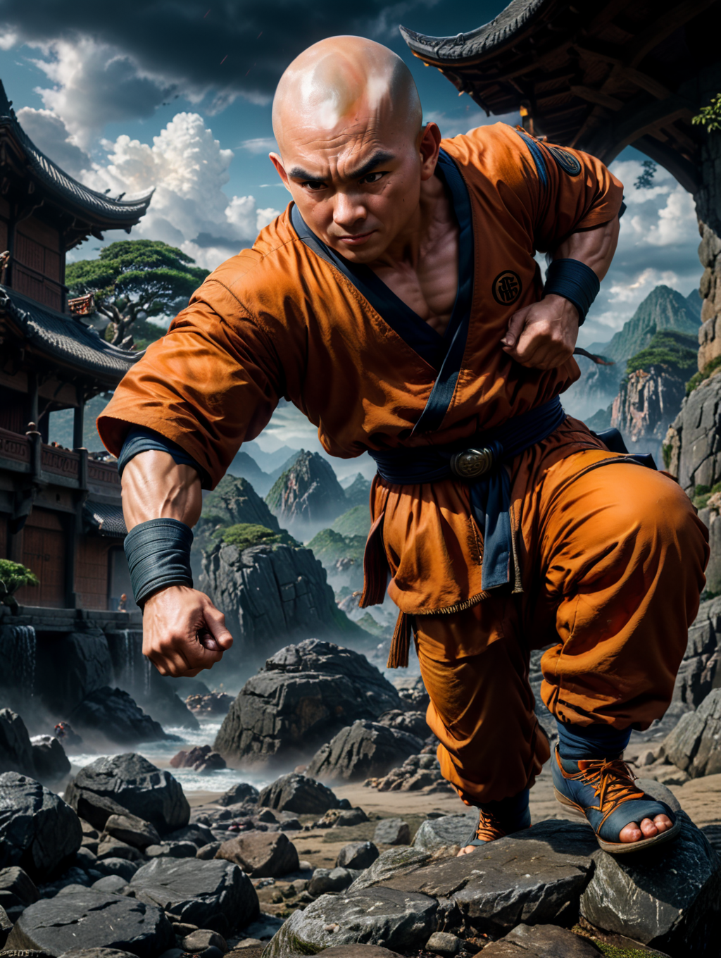 Premium Free ai Images | krillin is bald martial artist and one of ...