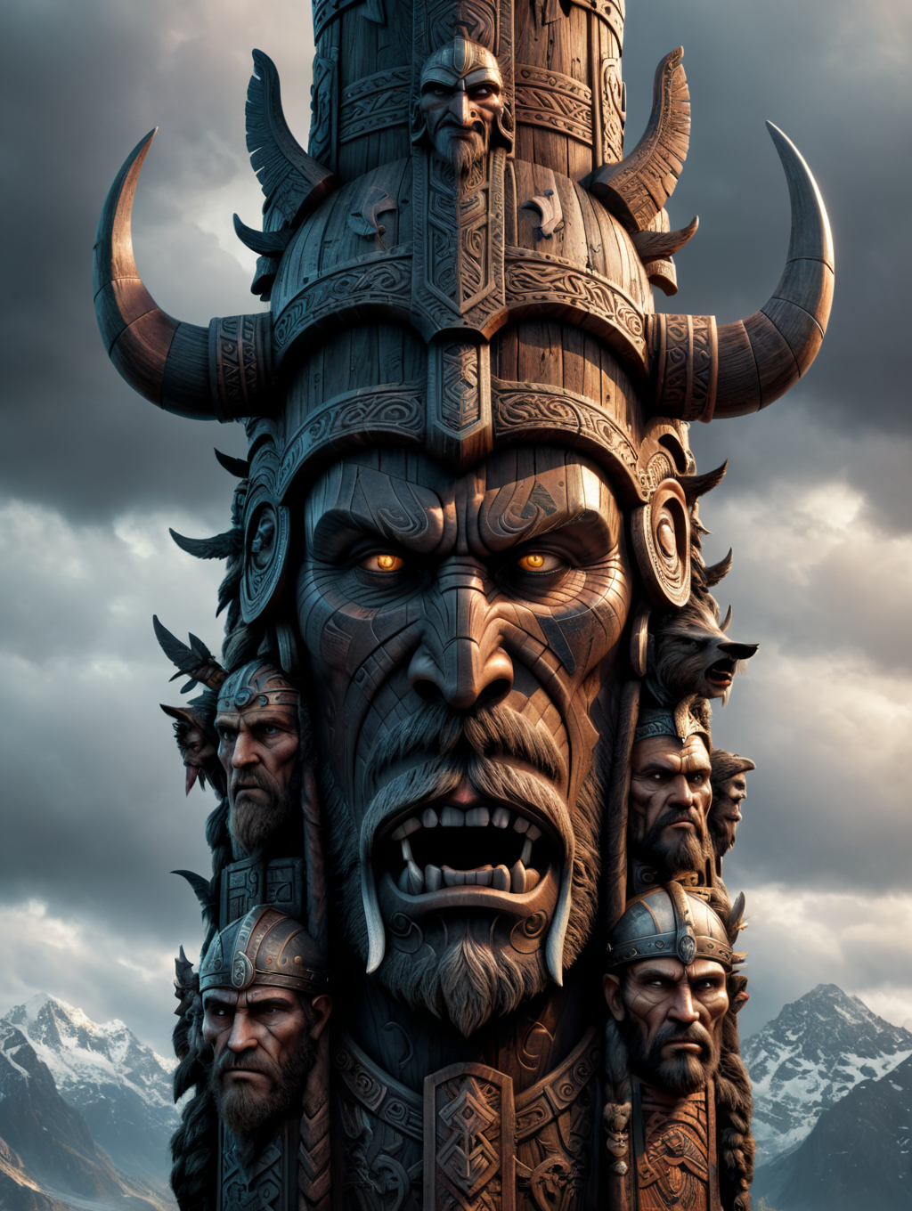 Premium Free ai Images | viking totem pole