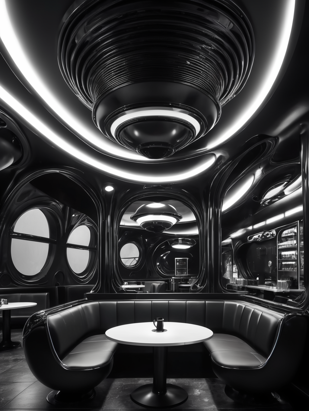 Premium Free ai Images | futuristic interior of ufo cafe alien interior ...