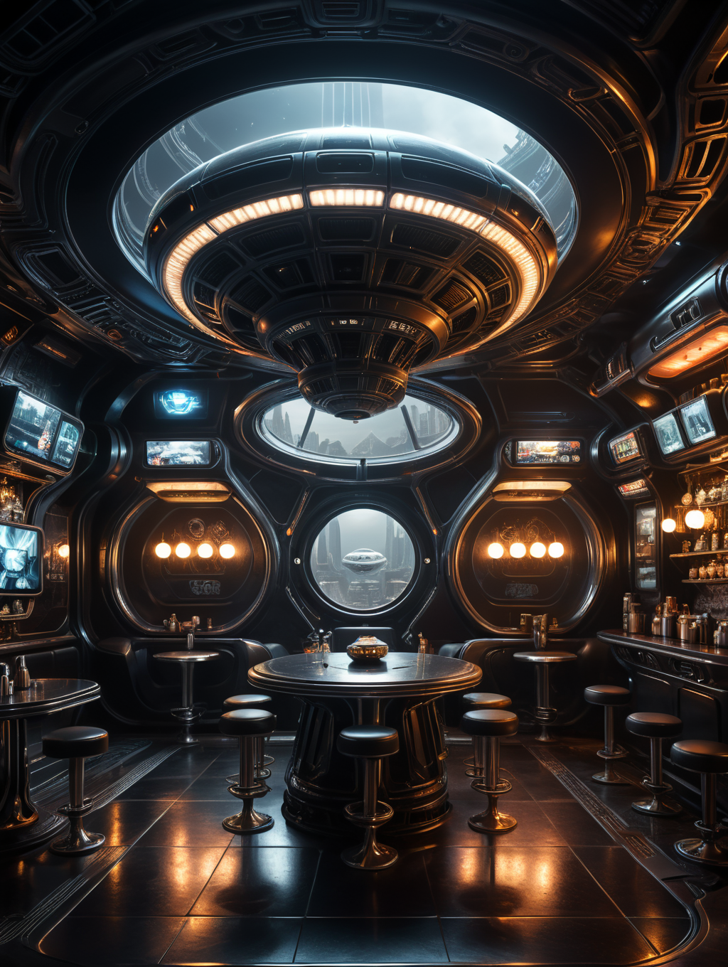 Premium Free ai Images | futuristic interior of ufo cafe alien interior ...