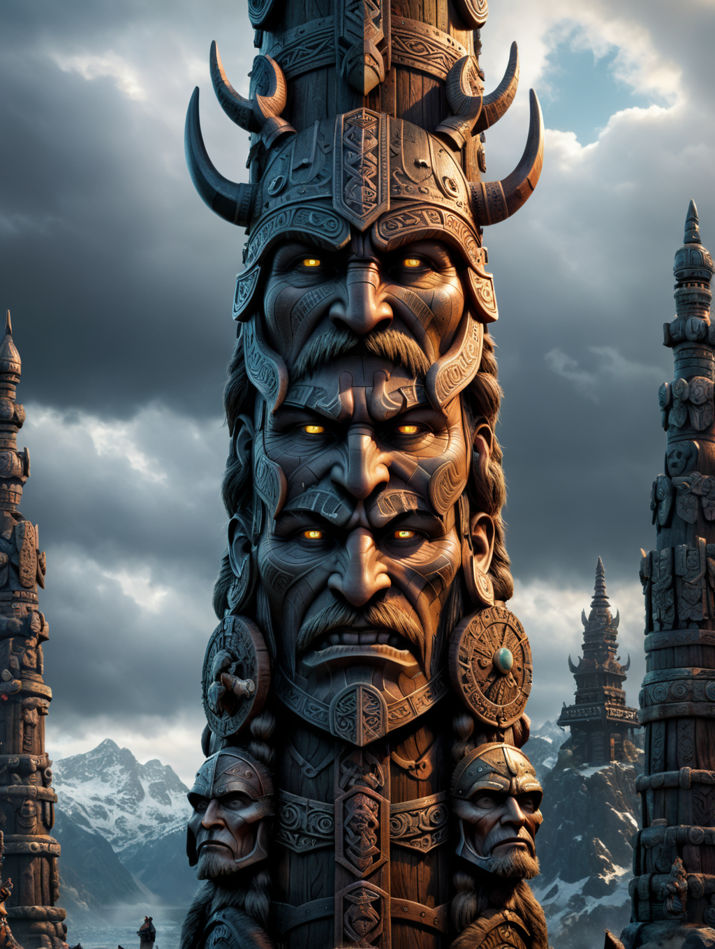 Premium Free ai Images | viking totem pole