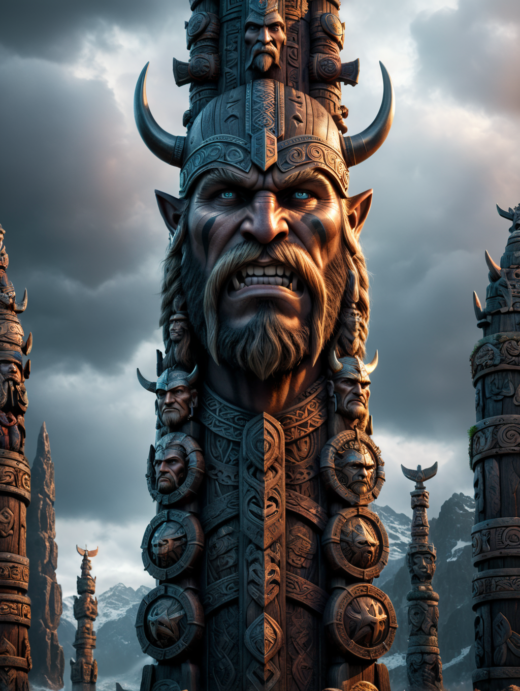 Premium Free ai Images | viking totem pole