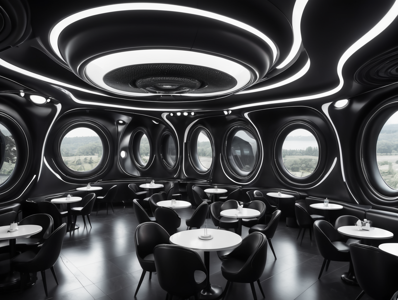 Premium Free ai Images | futuristic interior of ufo cafe alien interior ...