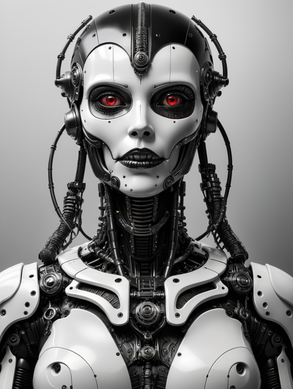 Premium Free ai Images | female robot giger style black and white high ...