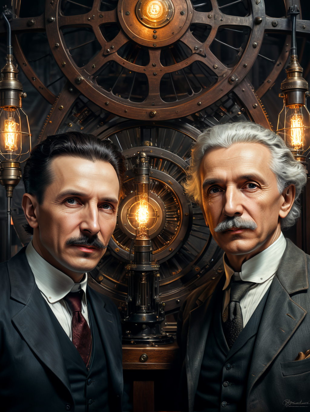 Premium Free ai Images | portrait of nikola tesla and albert einstein ...