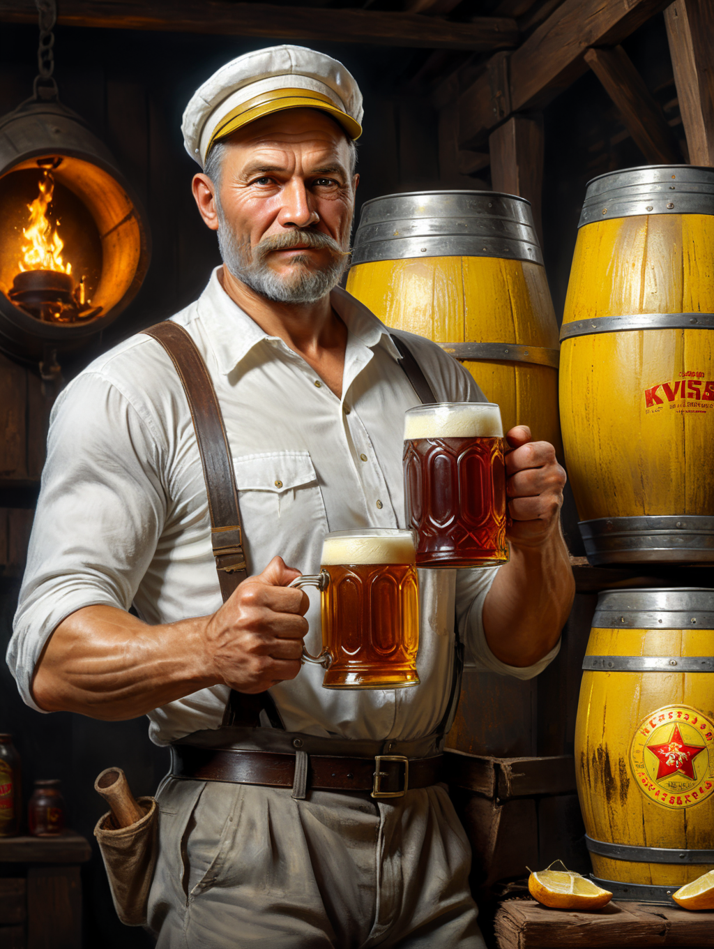 Premium Free ai Images | soviet man in white shirt and cap holds mug of ...