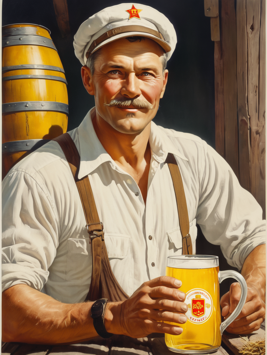 Premium Free ai Images | poster soviet man in white shirt and cap holds ...