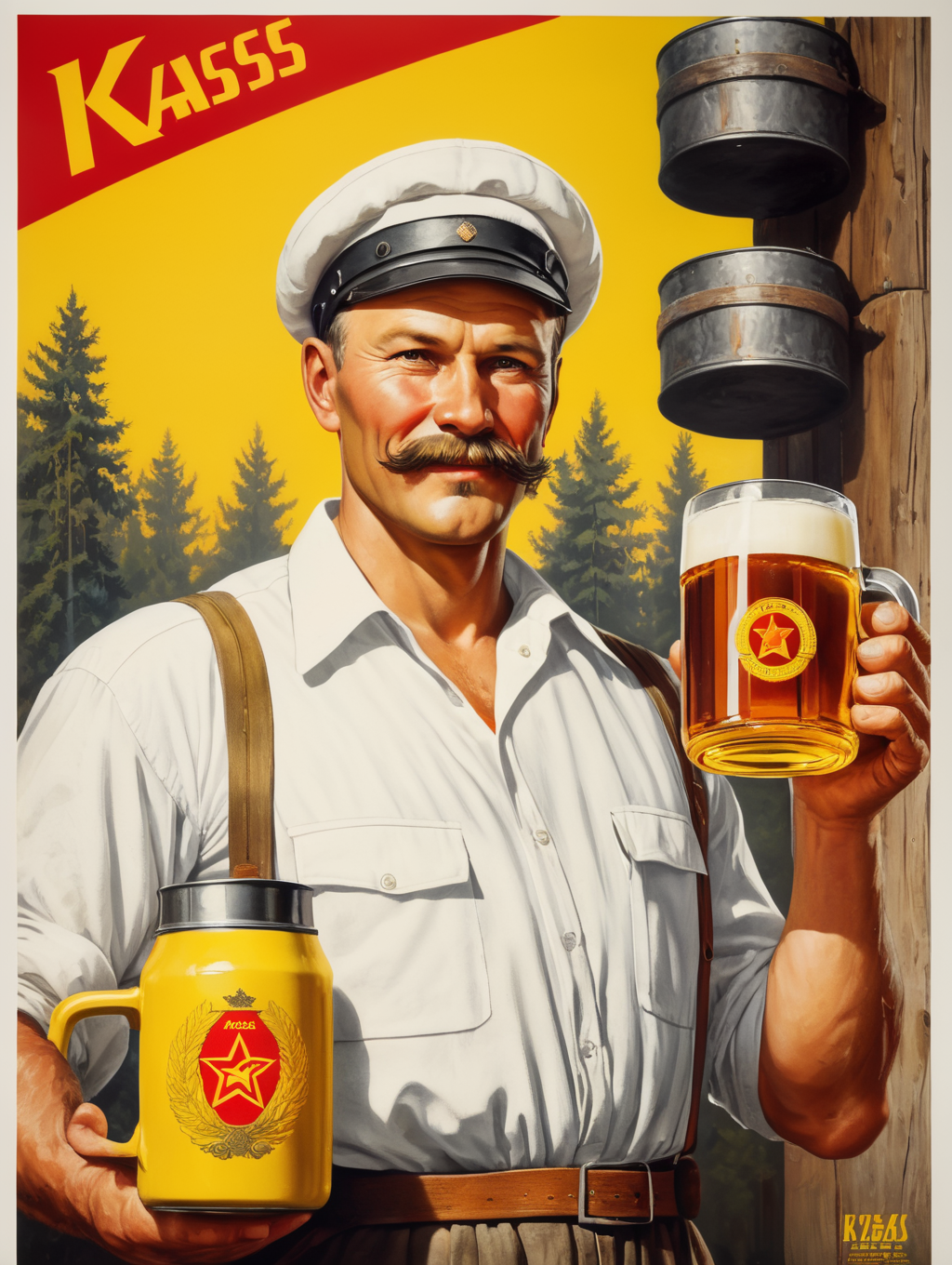 Premium Free ai Images | poster soviet man in white shirt and cap holds ...