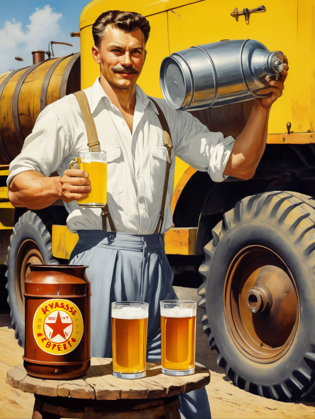 Premium Free ai Images | poster soviet male worker in white shirt holds ...