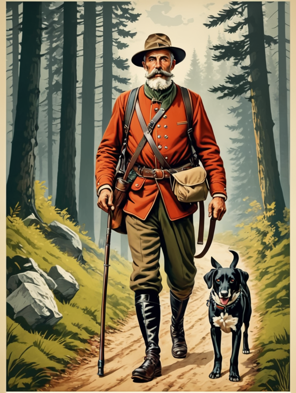 Premium Free ai Images | retro poster an old austrian hunter with ...