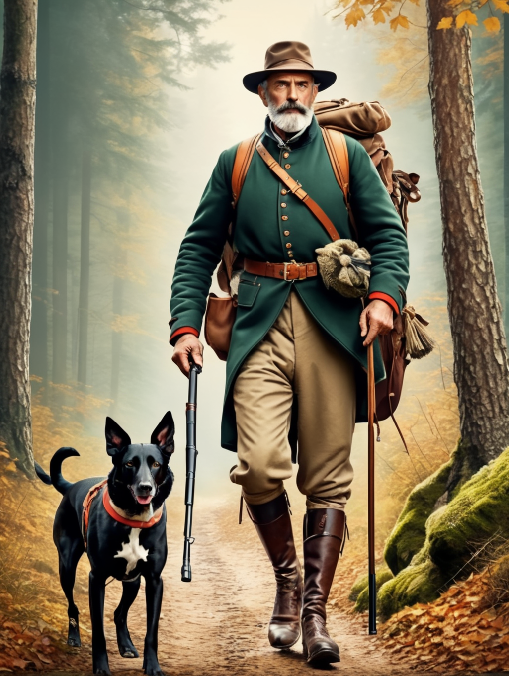 Premium Free ai Images | retro poster an old austrian hunter with ...