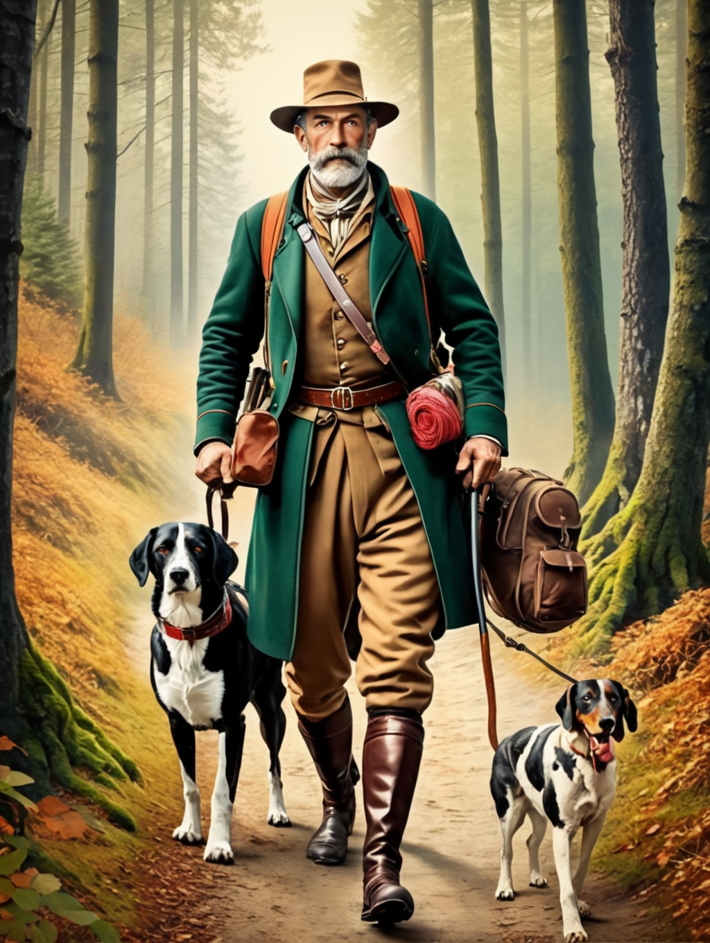 Premium Free ai Images | retro poster an old austrian hunter with ...