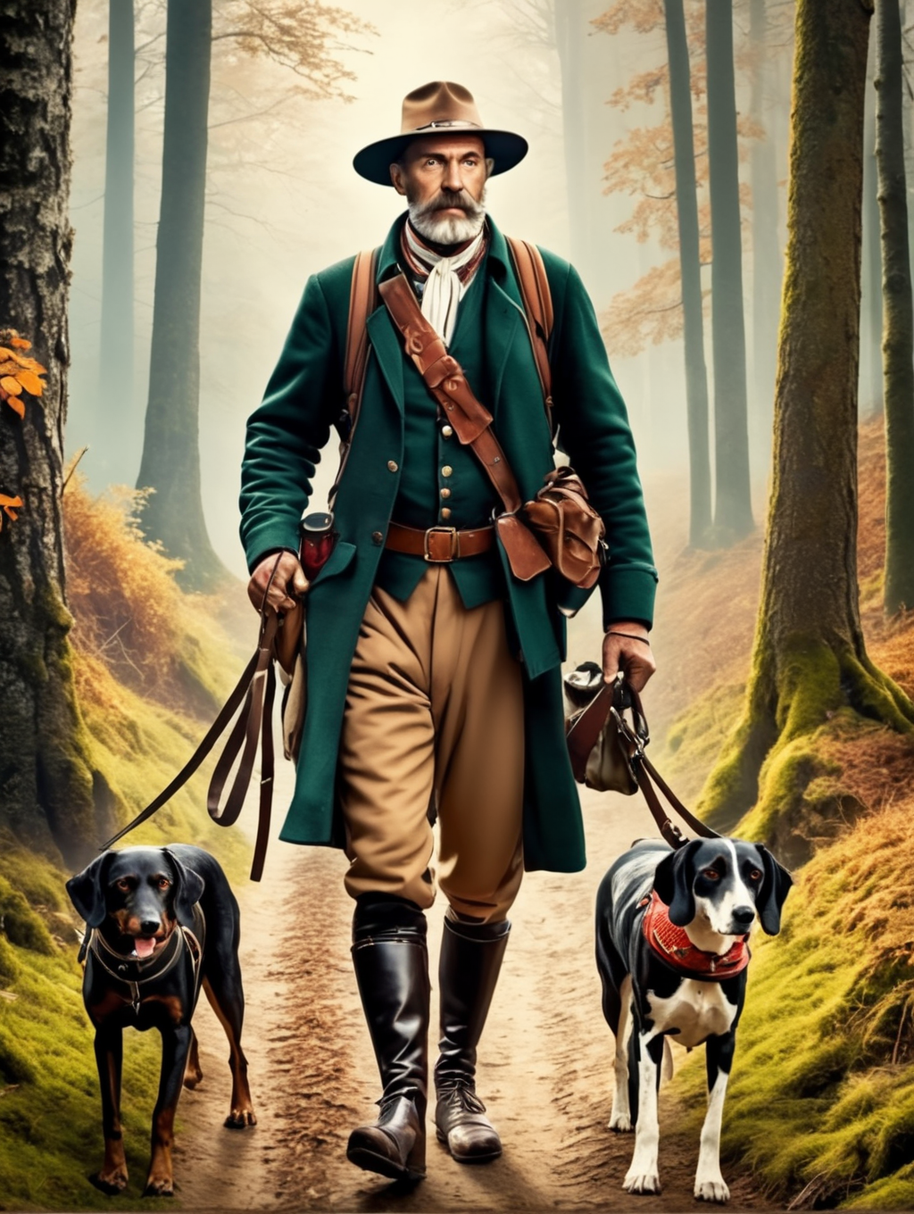 Premium Free ai Images | retro poster an old austrian hunter with ...