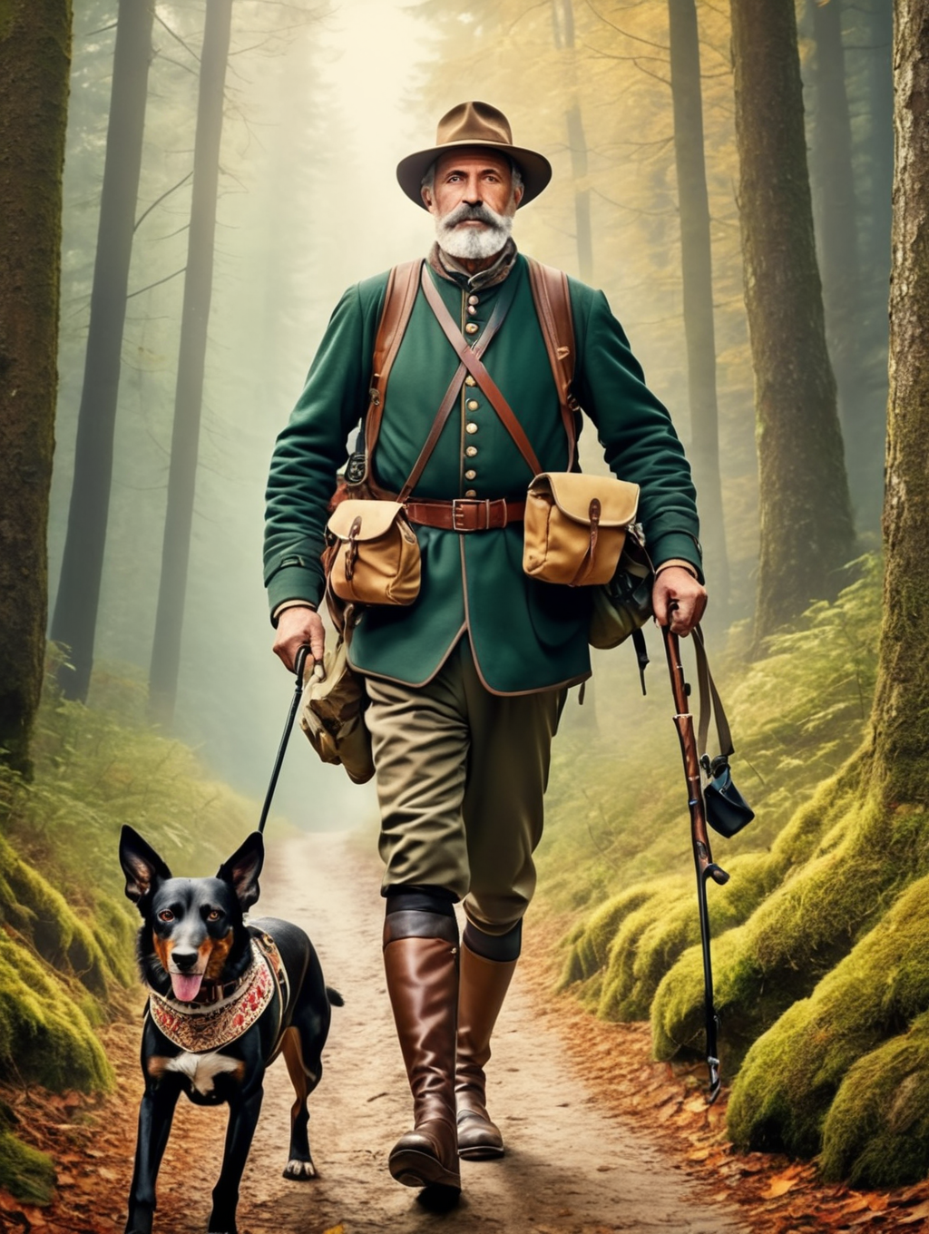 Premium Free ai Images | retro poster an old austrian hunter with ...