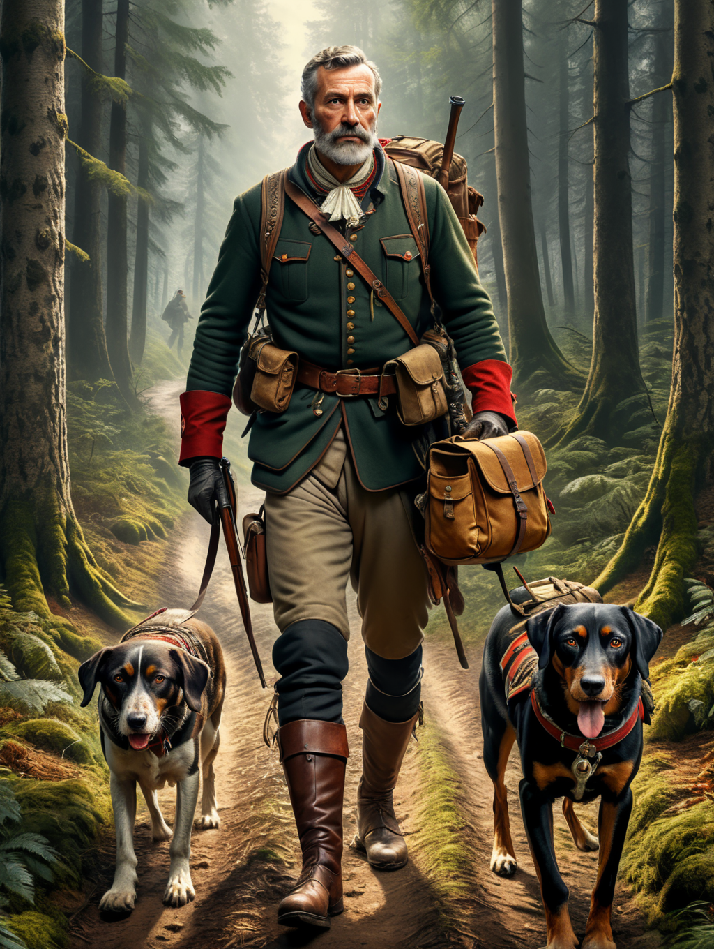Premium Free ai Images | retro poster an old austrian hunter with ...