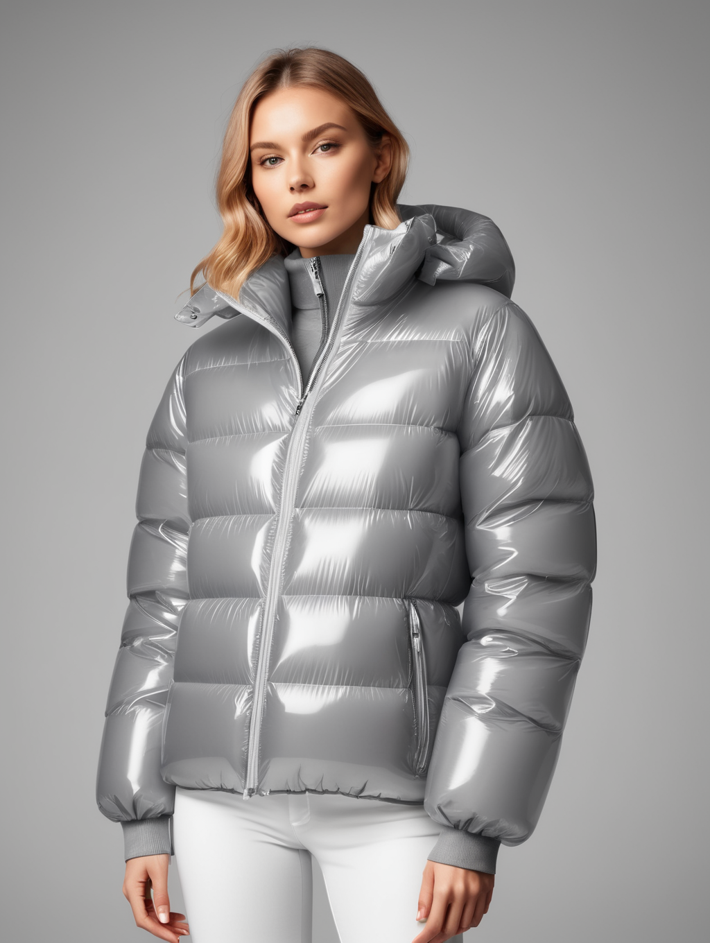 Premium Free ai Images | inflatable white minimalist womens puffer ...