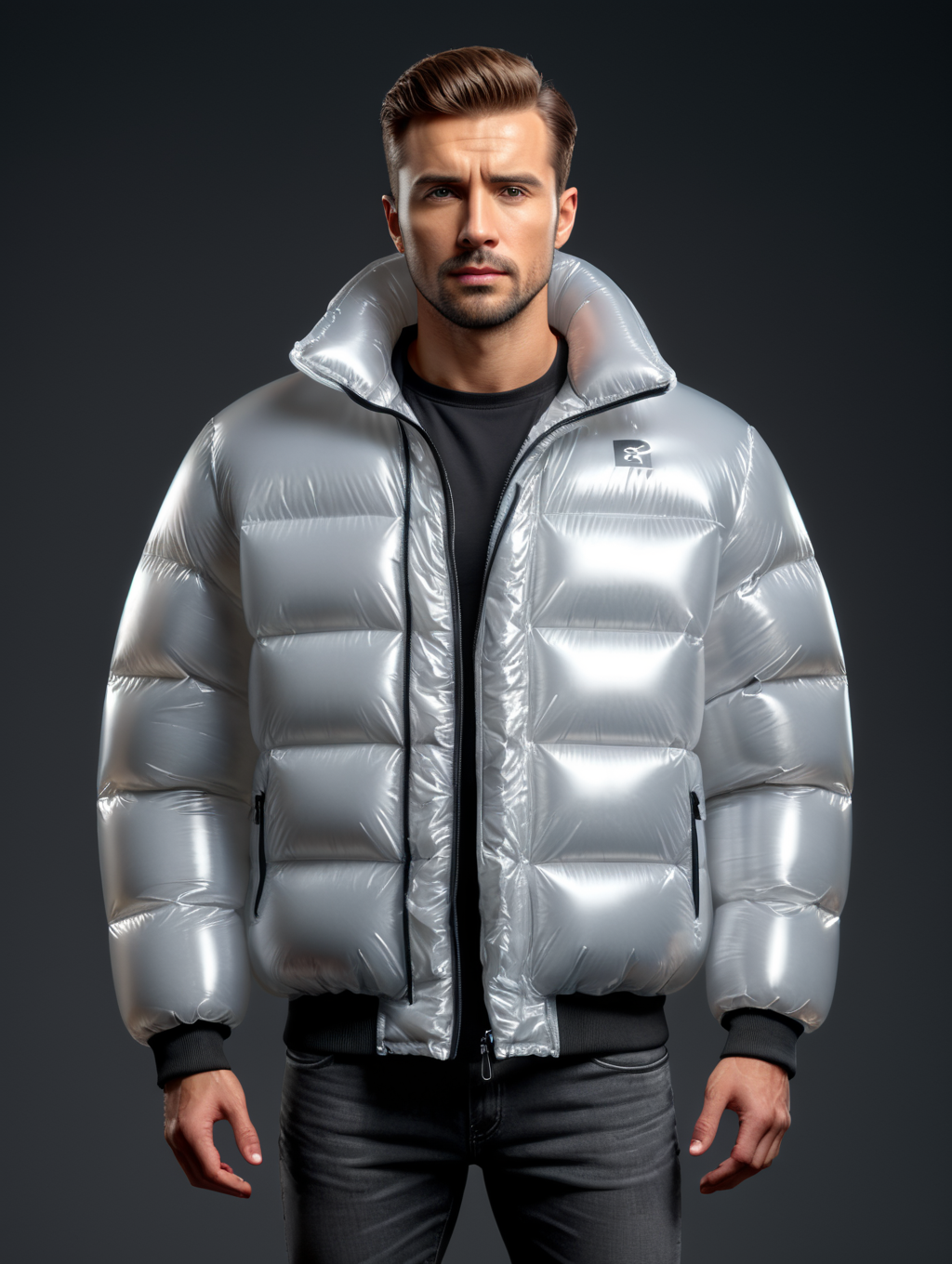 Premium Free ai Images | inflatable white minimalist mans puffer jacket ...