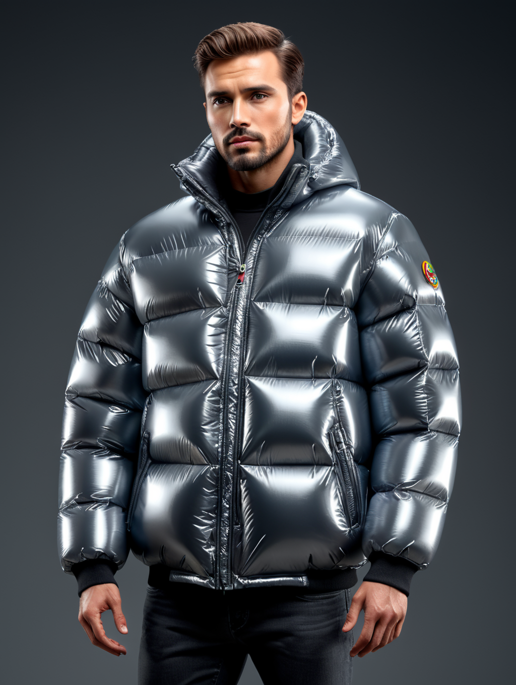 Premium Free ai Images | inflatable chrome minimalist mans puffer ...