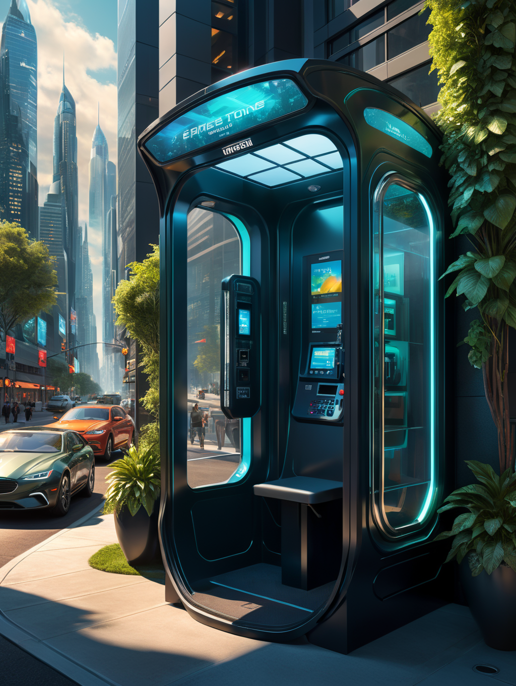 Premium Free ai Images | sleek state of the art telephone booth with ...