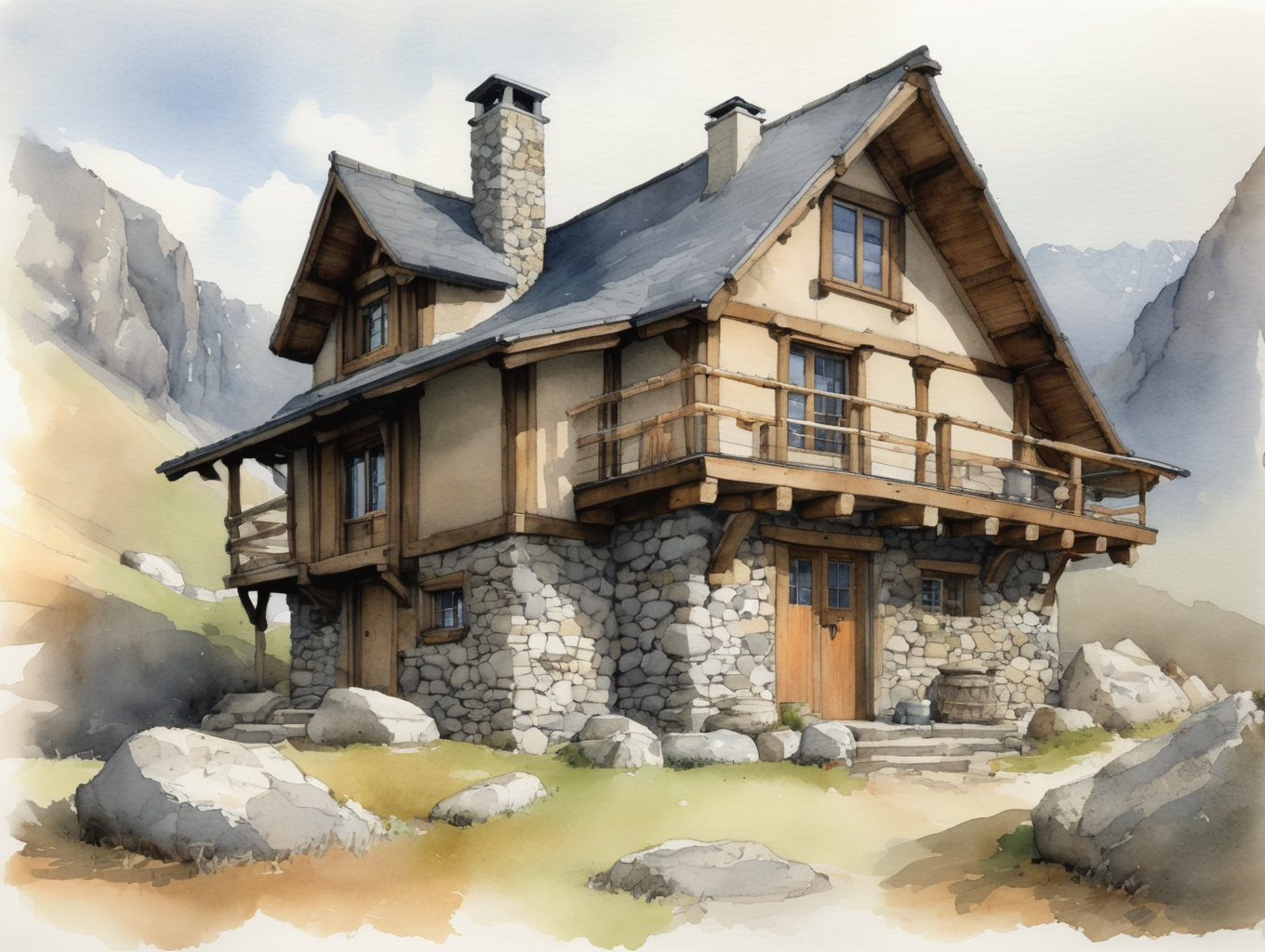 Premium Free ai Images | watercolour sketch of very small mountain ...