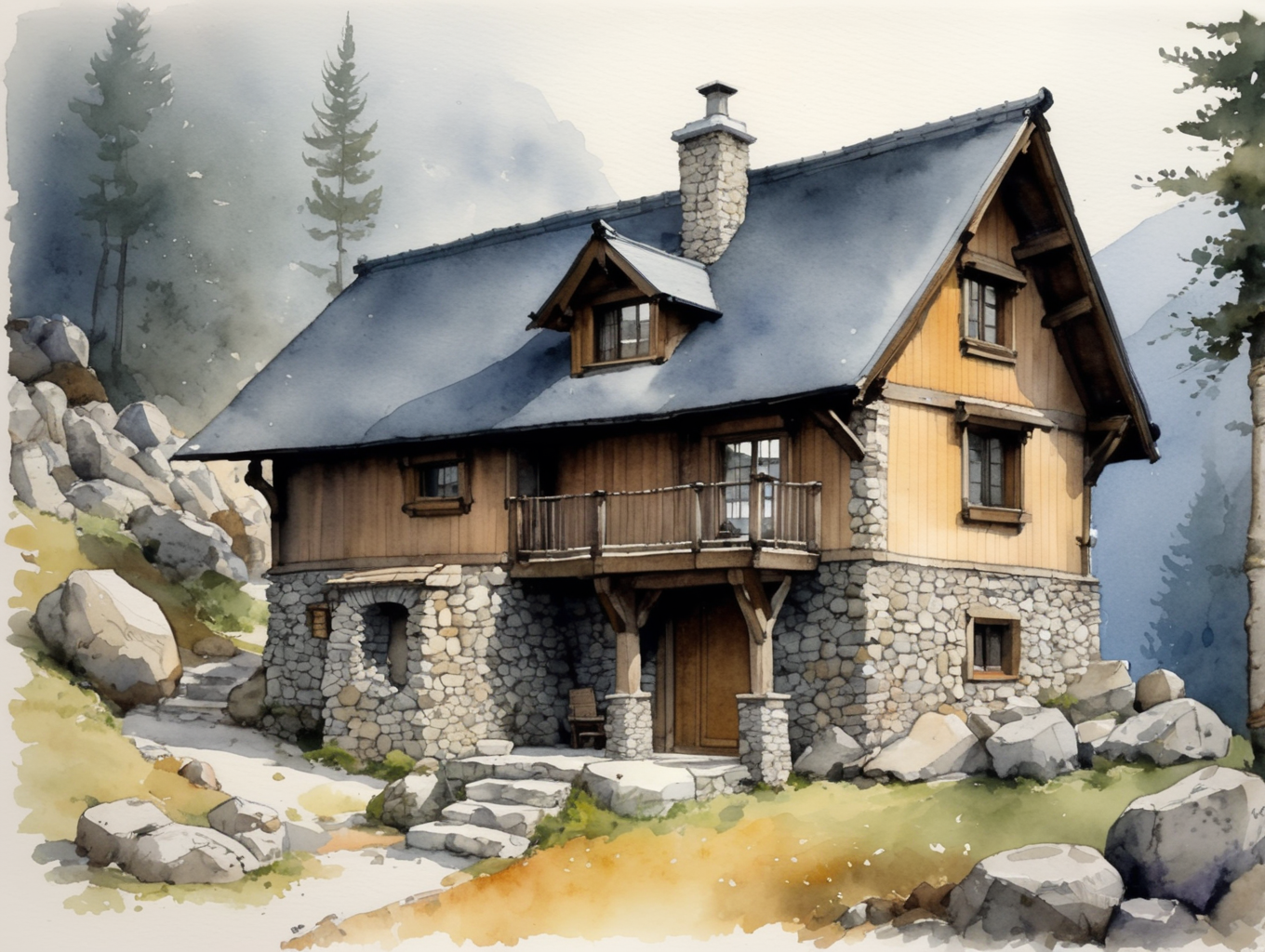 Premium Free ai Images | watercolour sketch of very small mountain ...