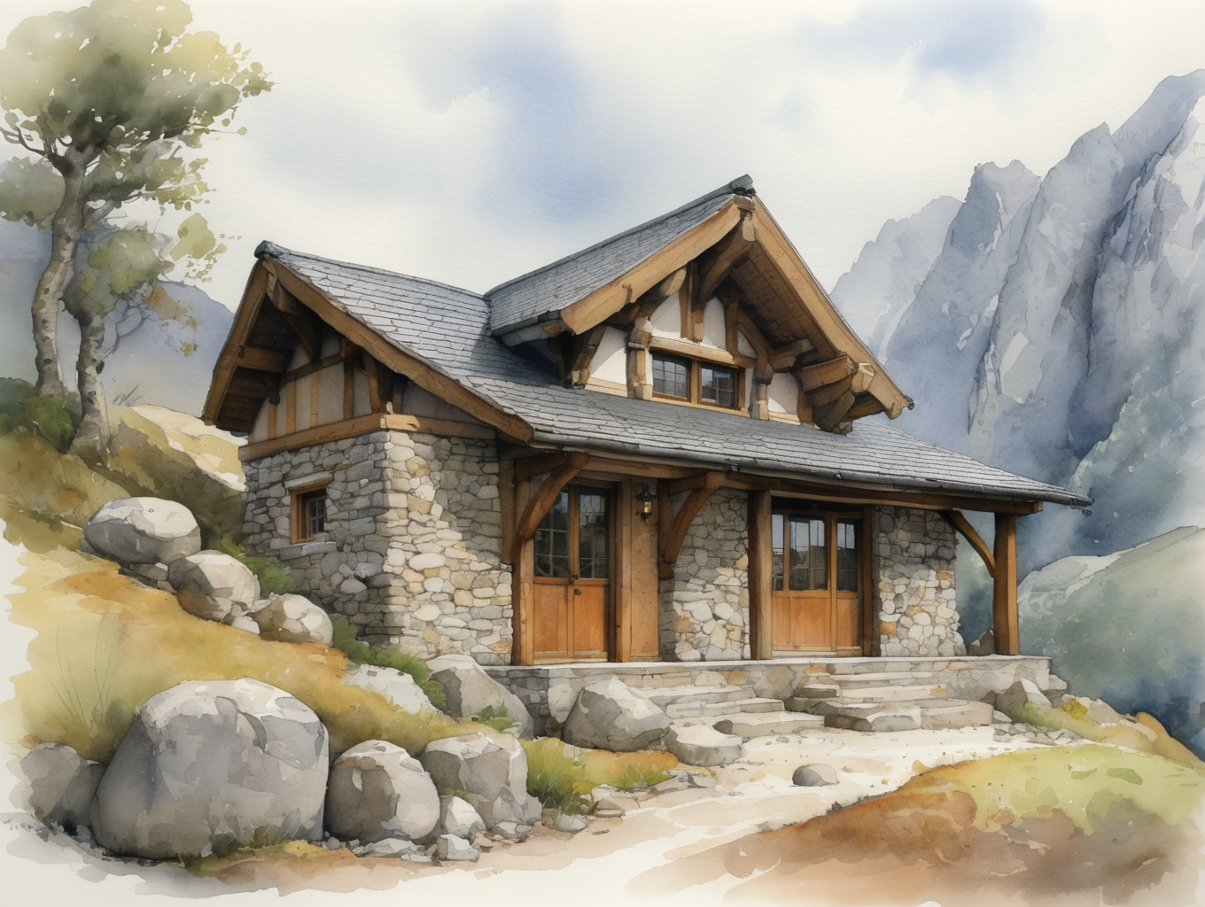 Premium Free ai Images | watercolour sketch of very small mountain ...