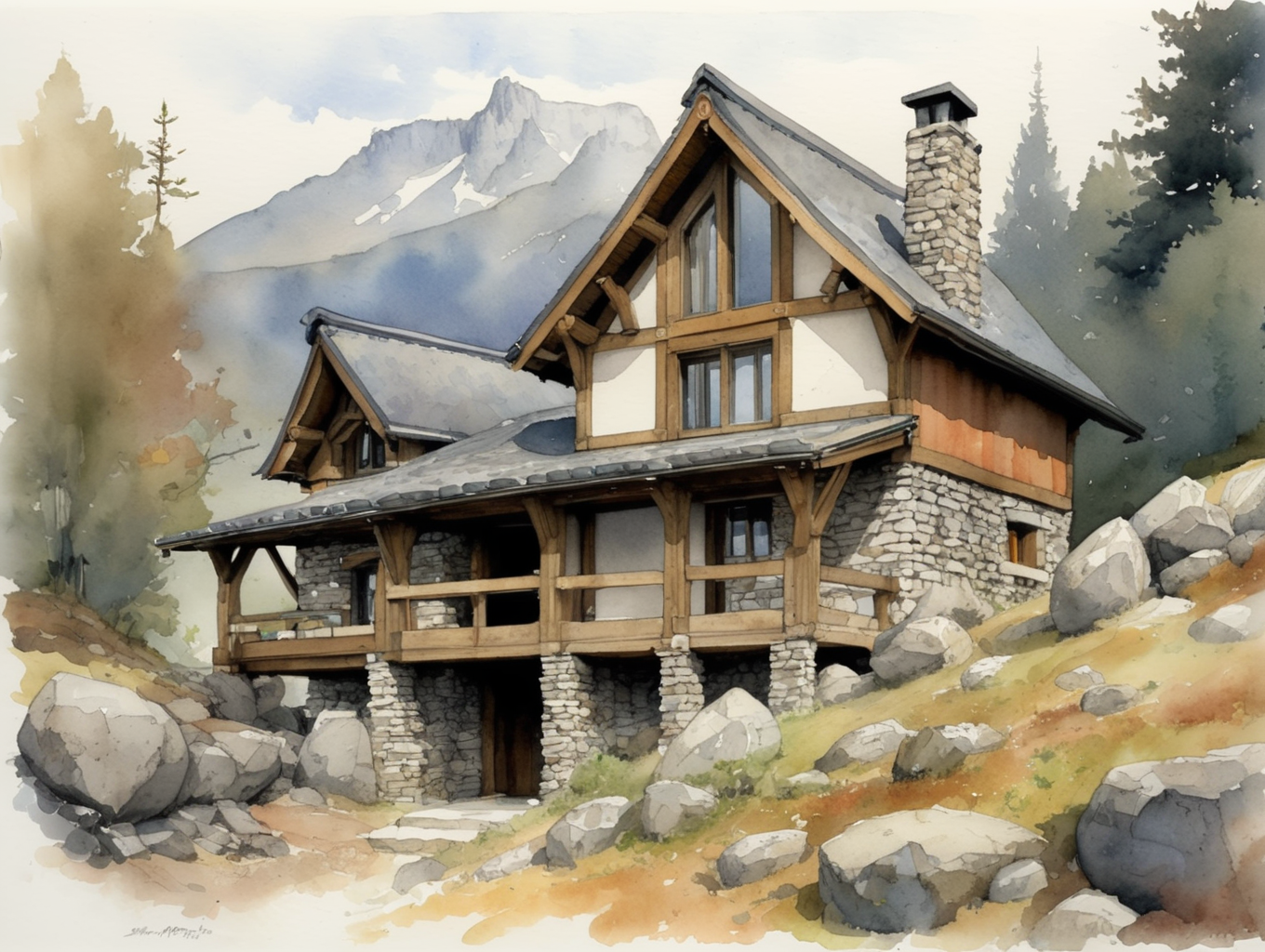 Premium Free ai Images | watercolour sketch of very small mountain ...