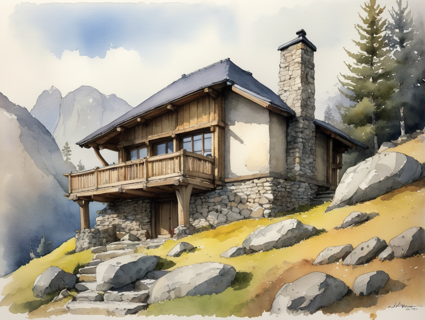 Premium Free ai Images | watercolour sketch of very small mountain ...