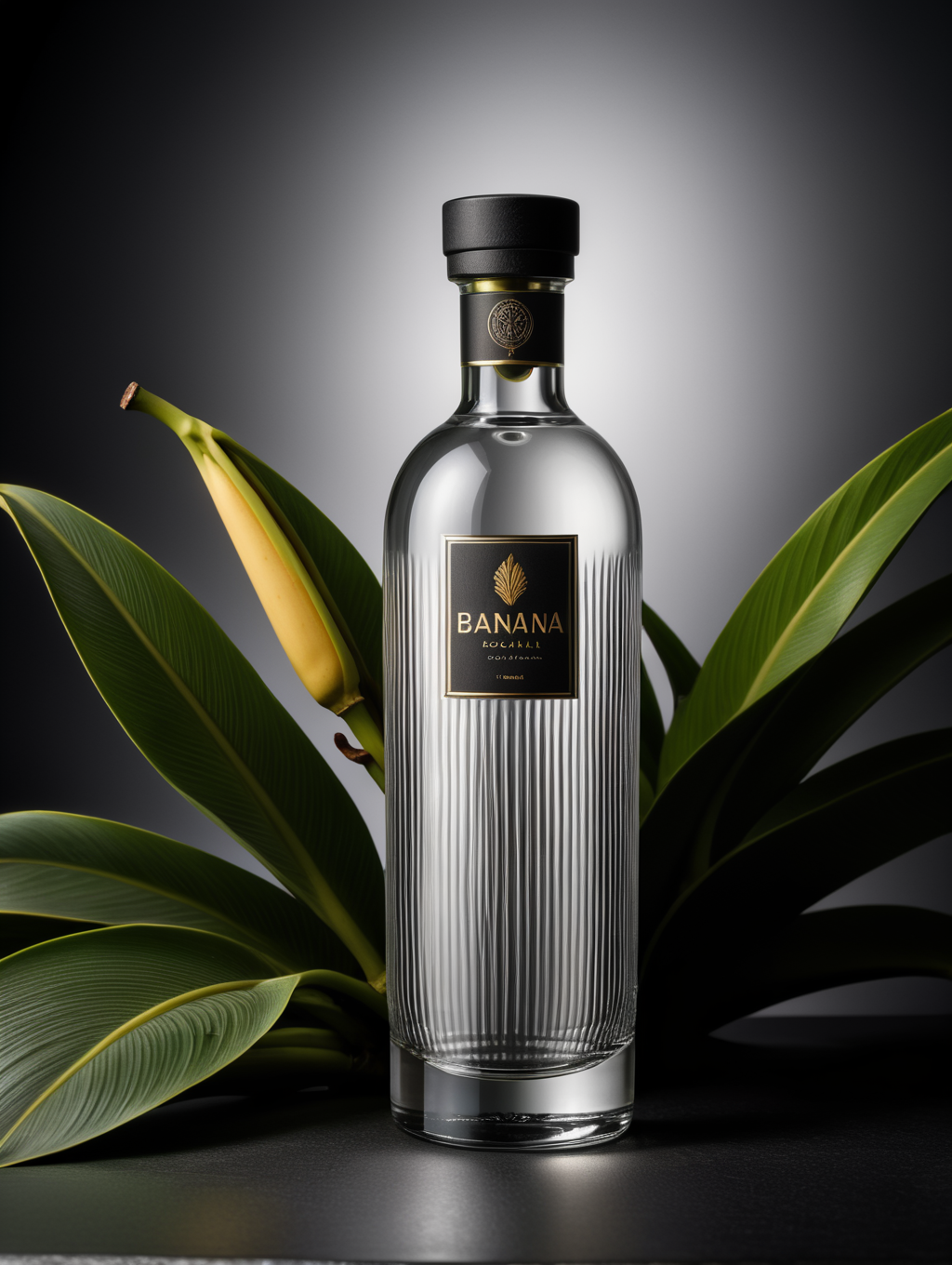 Premium Free ai Images | tall minimalist glass banana vodka bottle ...
