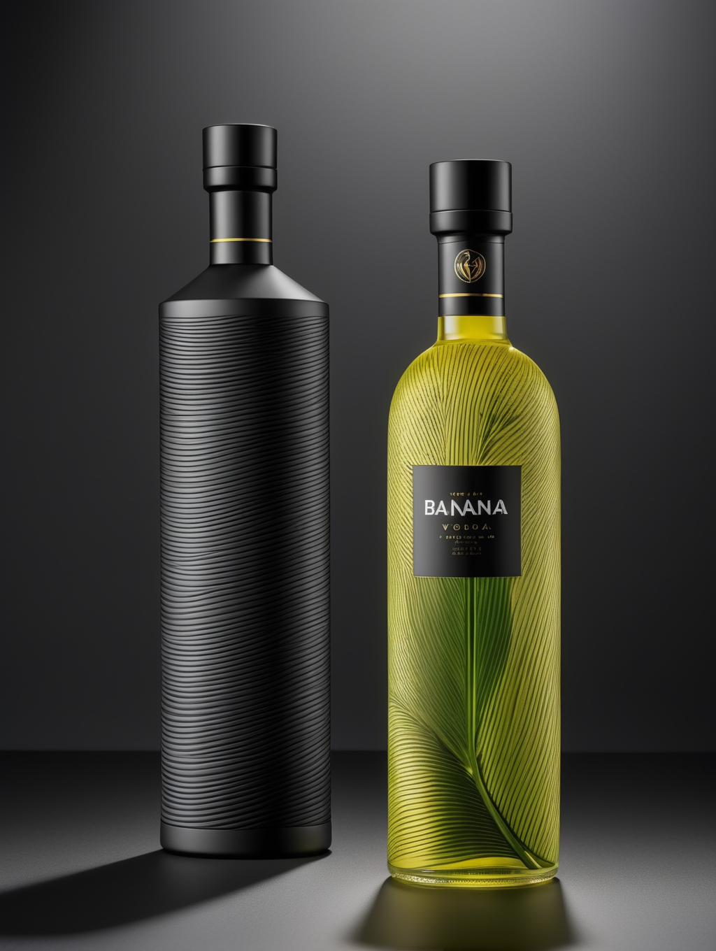 Premium Free ai Images | tall minimalist glass banana vodka bottle ...