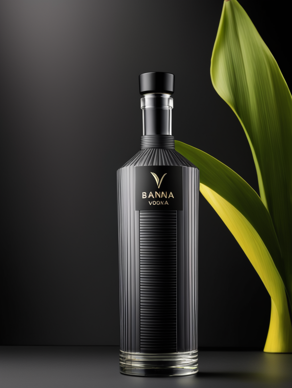 Premium Free ai Images | tall minimalist glass banana vodka bottle ...