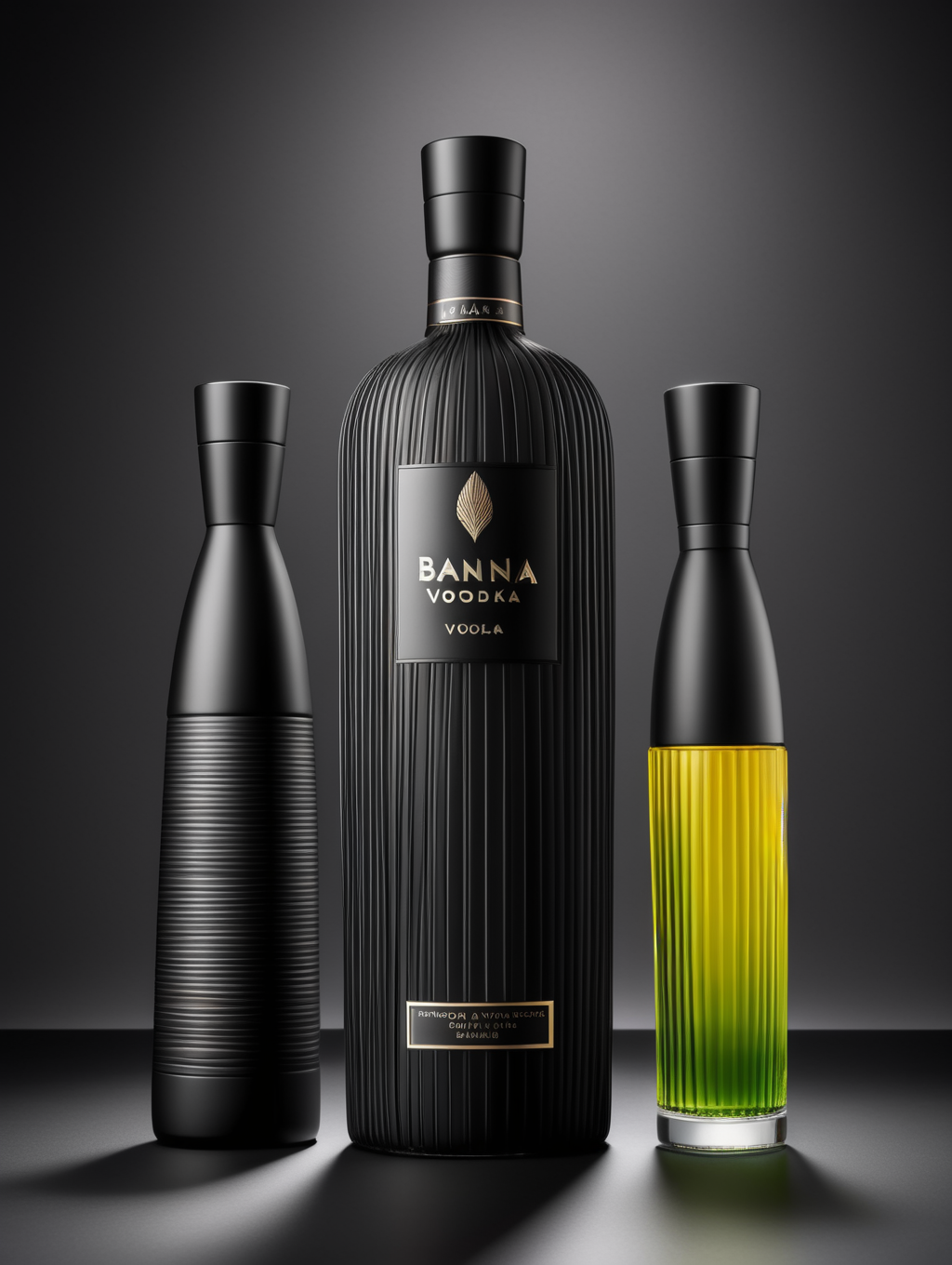 Premium Free ai Images | tall minimalist glass banana vodka bottle ...