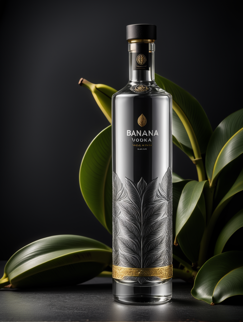 Premium Free ai Images | tall minimalist glass banana vodka bottle ...