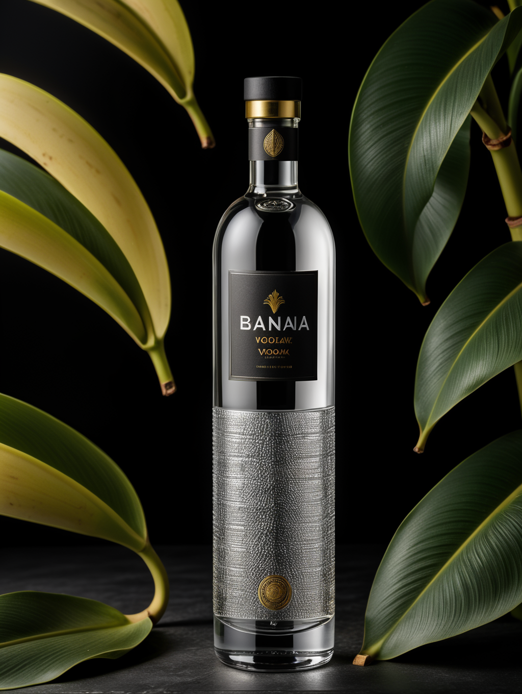 Premium Free ai Images | tall minimalist glass banana vodka bottle ...