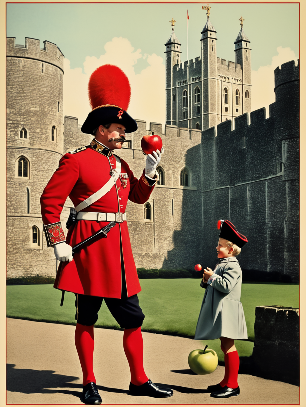 Premium Free ai Images | retro poster of beefeater man wearing red ...