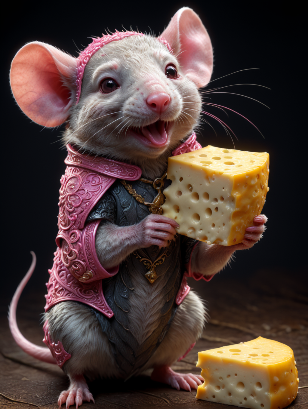 Premium Free ai Images | cute pink rat holding cheese
