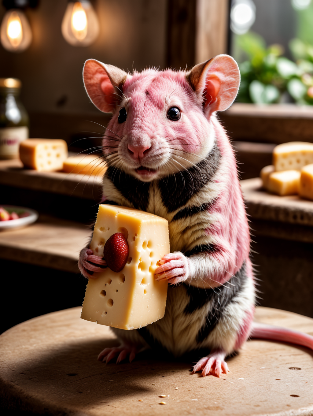 Premium Free ai Images | cute pink rat holding cheese