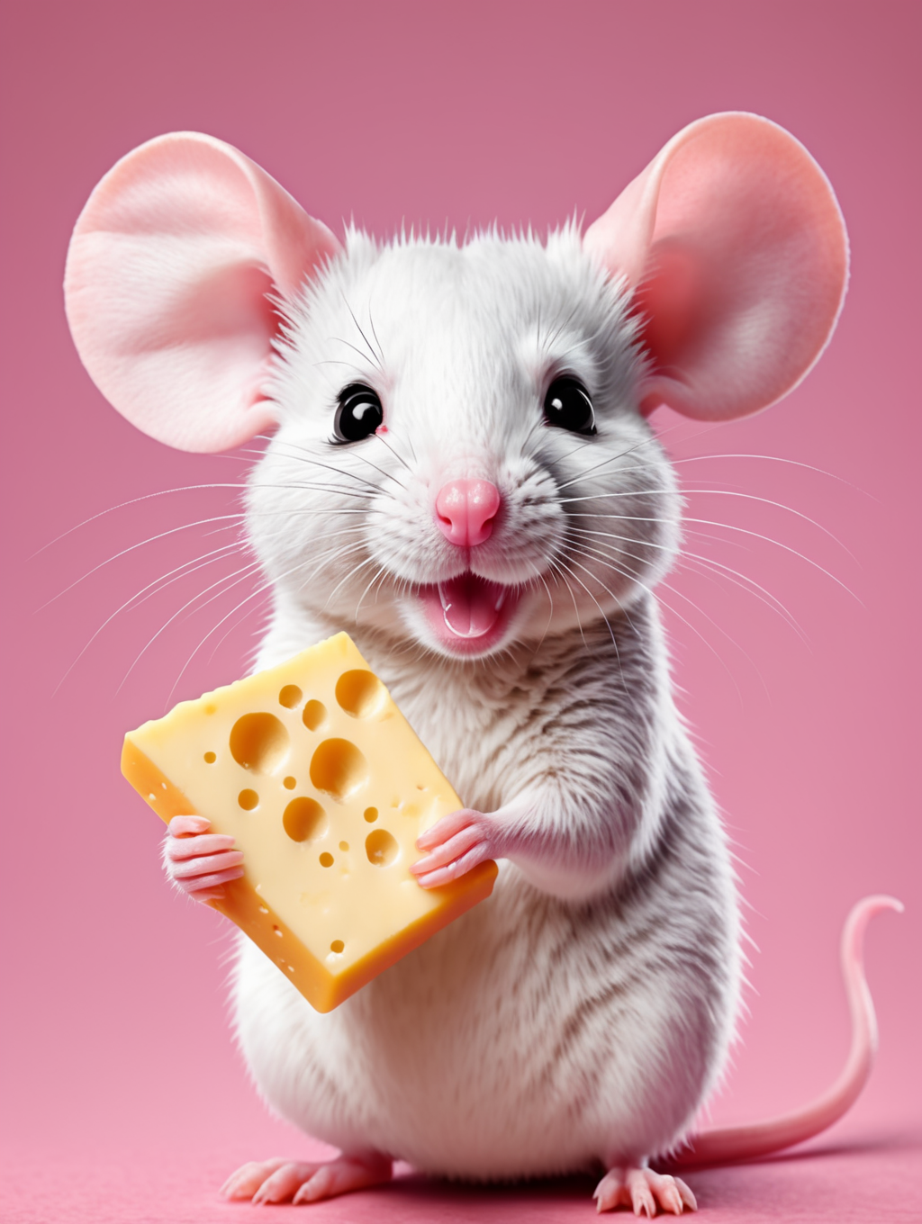 Premium Free ai Images | cute pink rat holding cheese