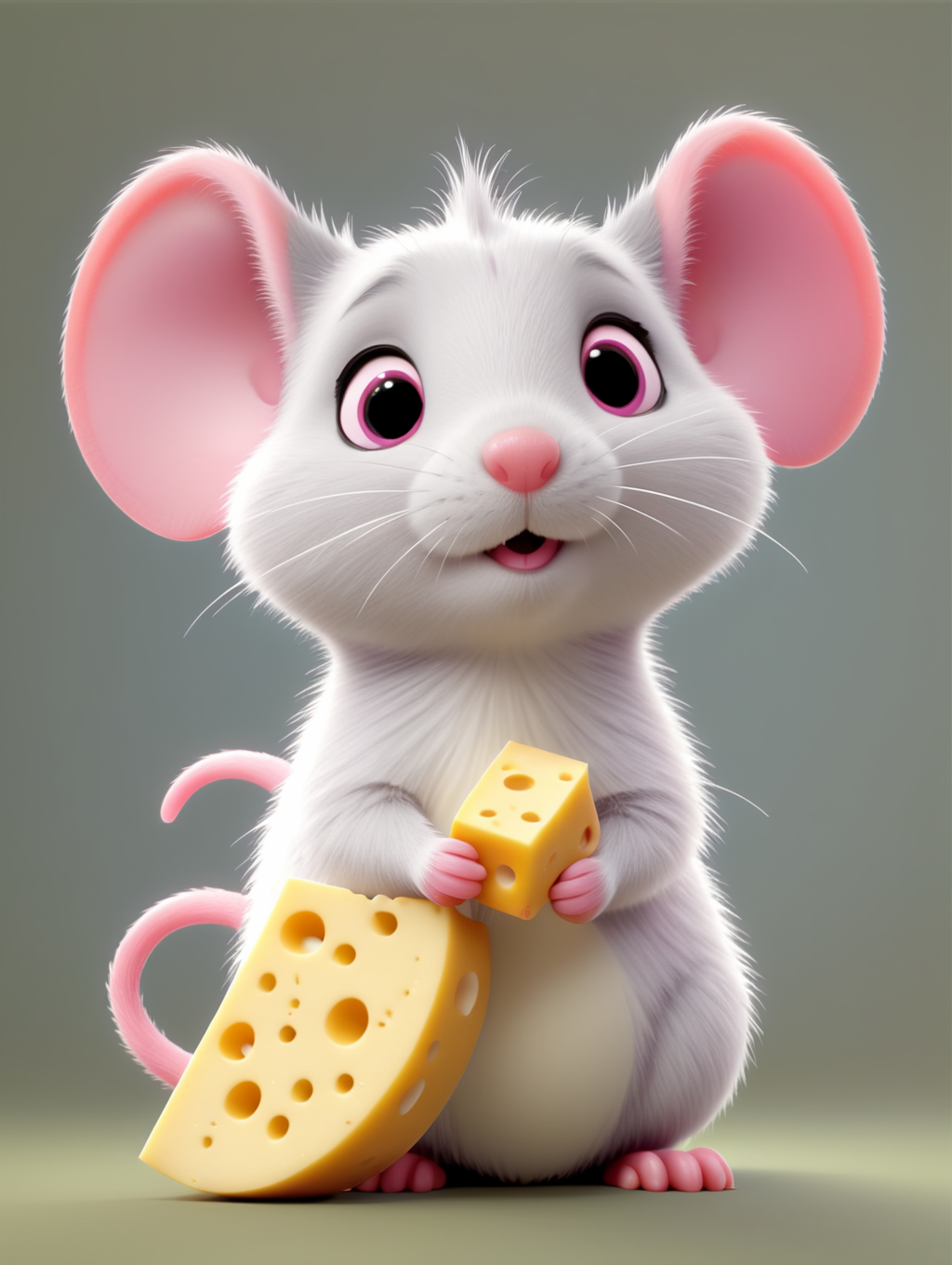 Premium Free ai Images | cute pink rat holding cheese
