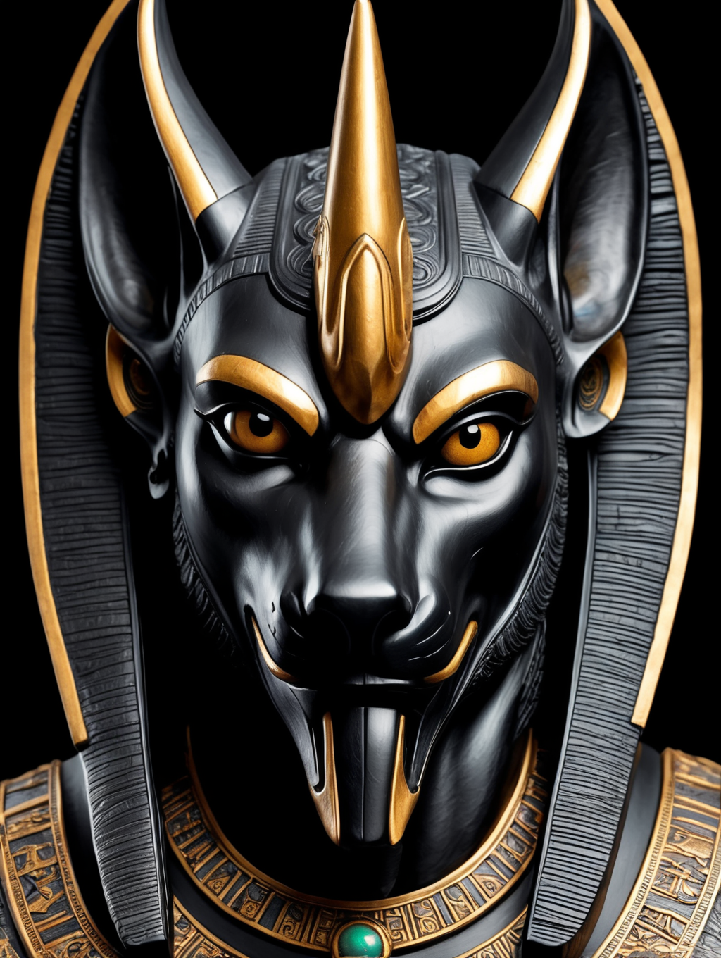 Premium Free ai Images | egyptian god anubis statue carved black wood black eye portrait hyper ...