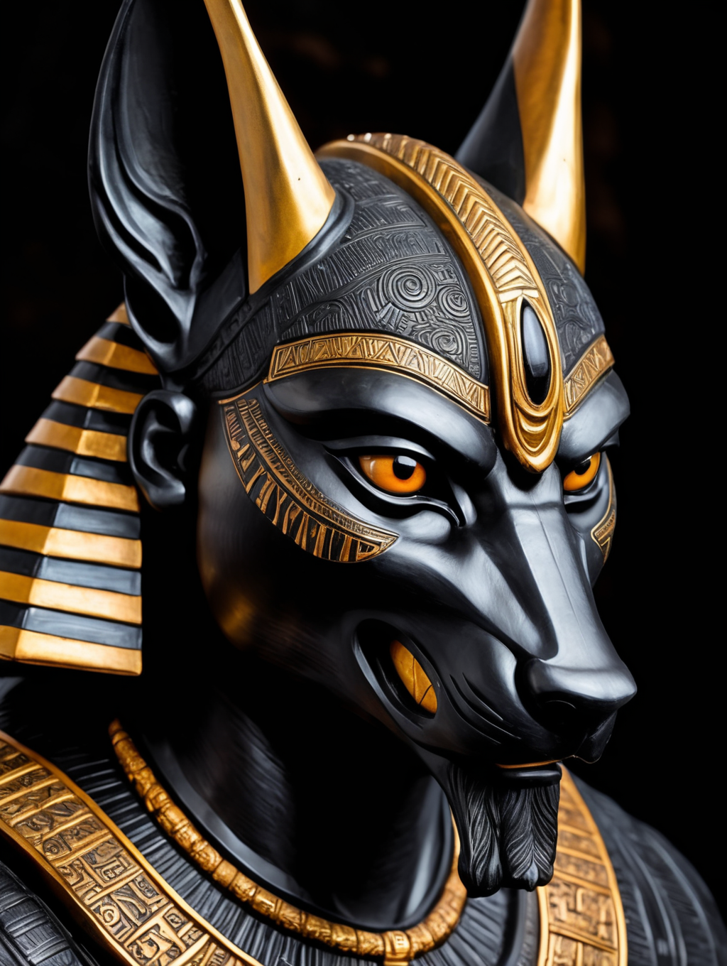 Premium Free ai Images | egyptian god anubis statue carved black wood black eye portrait hyper ...