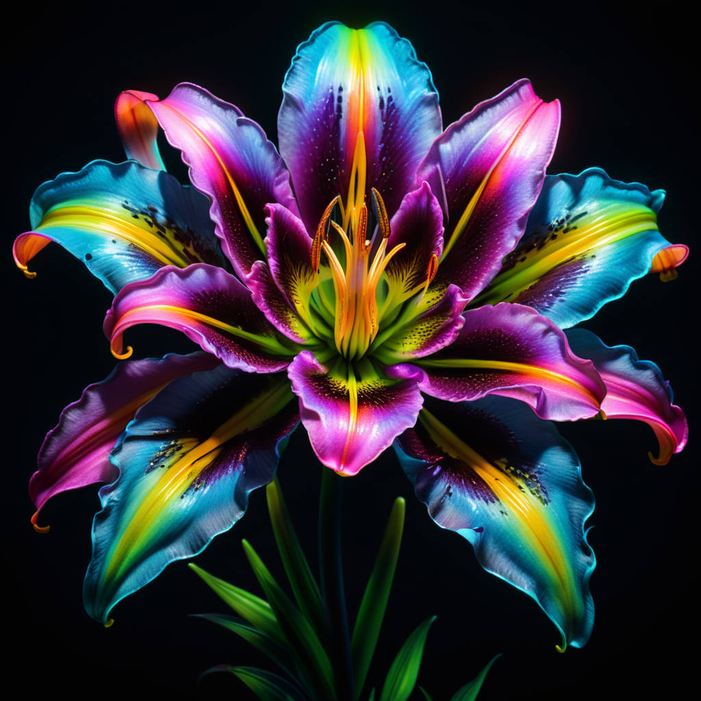 Premium Free ai Images | holographic neon lily with black background