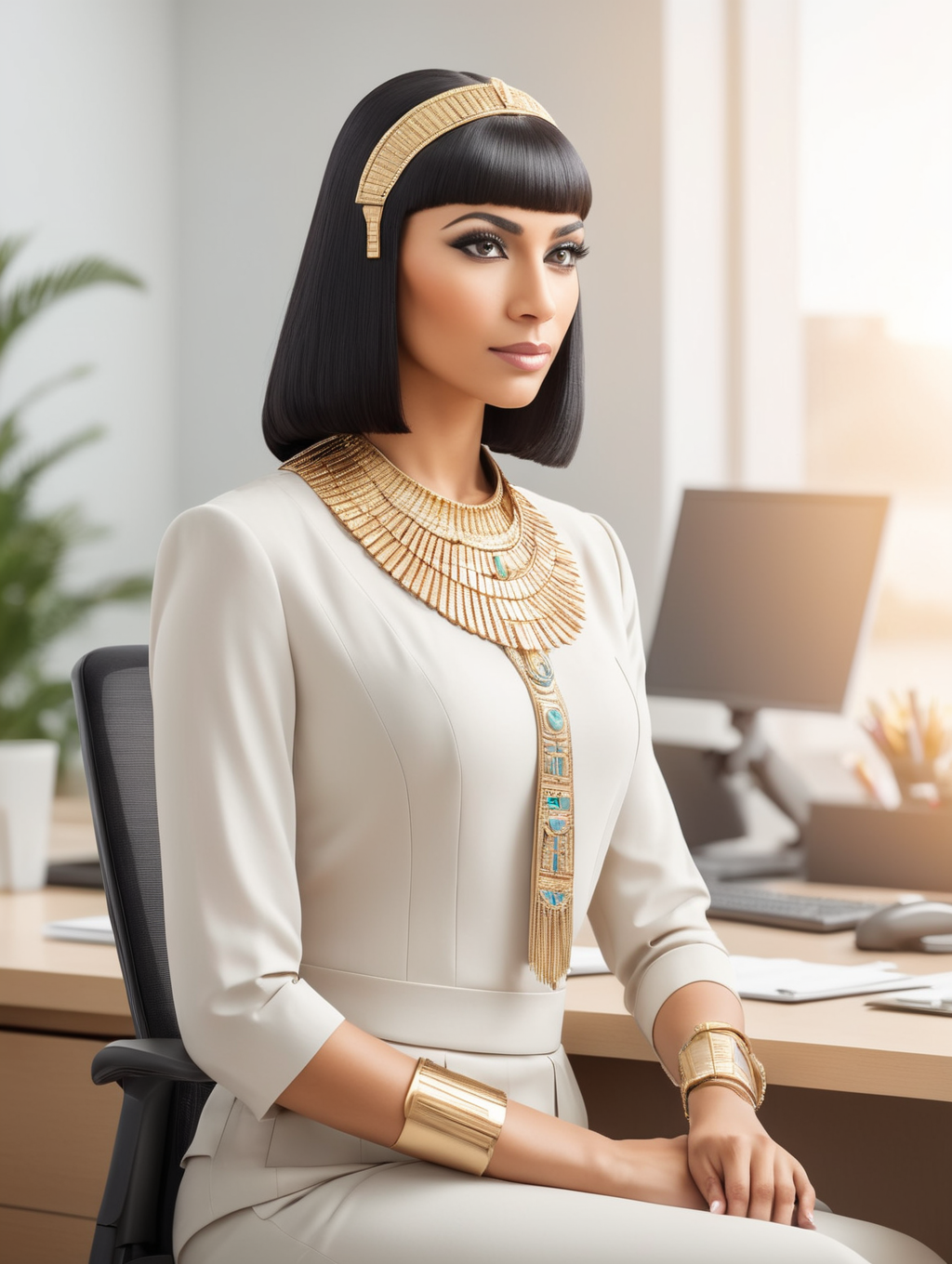 Premium Free ai Images | cleopatra as office worker