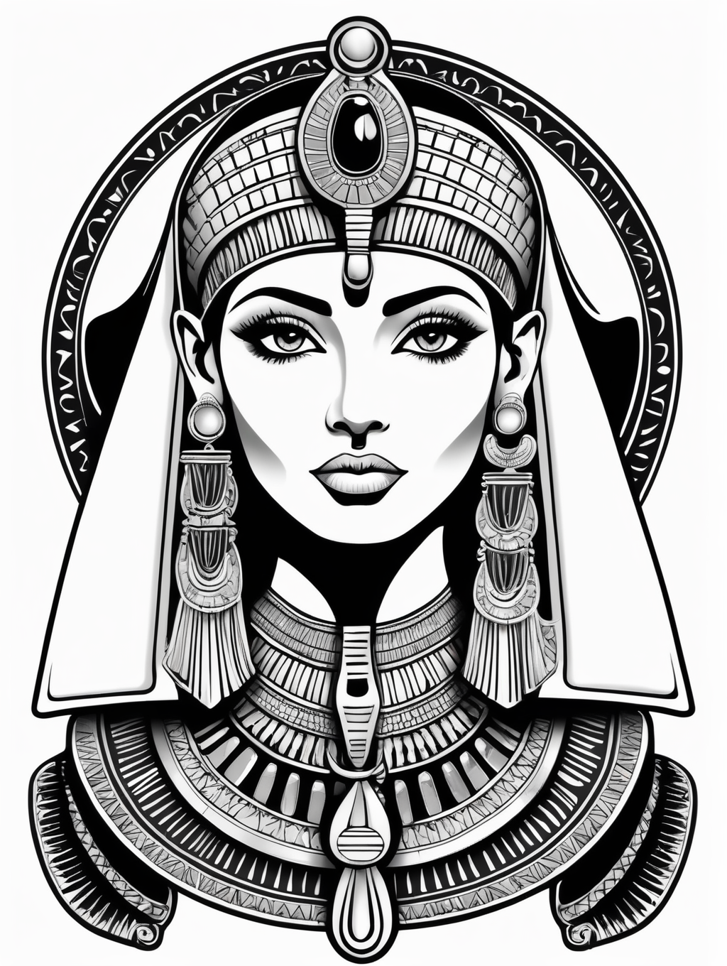 Premium Free ai Images | egyptian cleopatra logo concept black and white color hand drawn ...