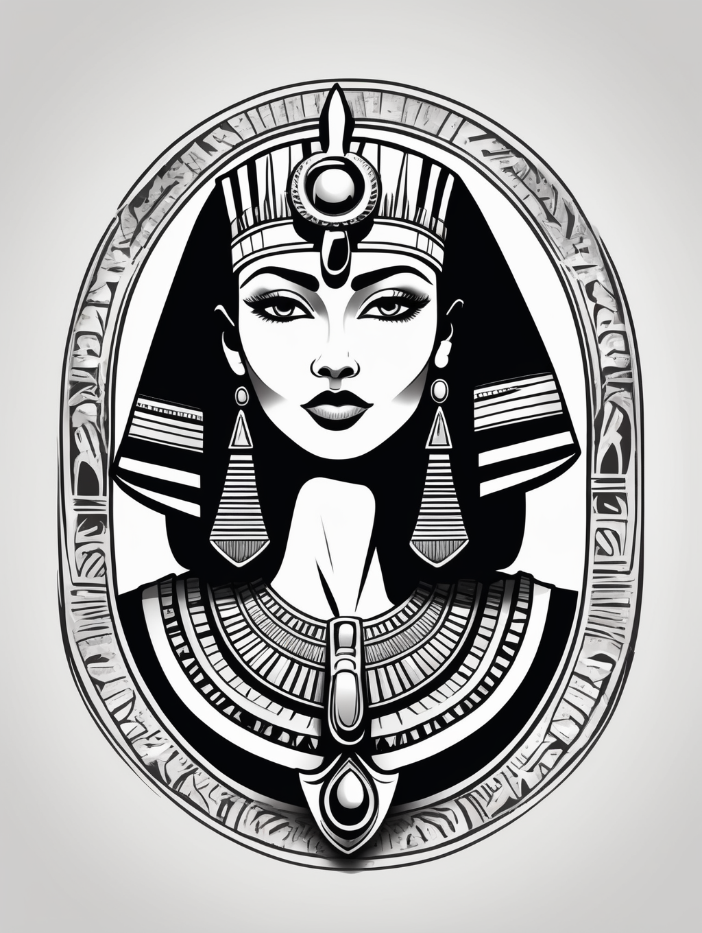 Premium Free ai Images | egyptian cleopatra logo concept black and white color hand drawn ...