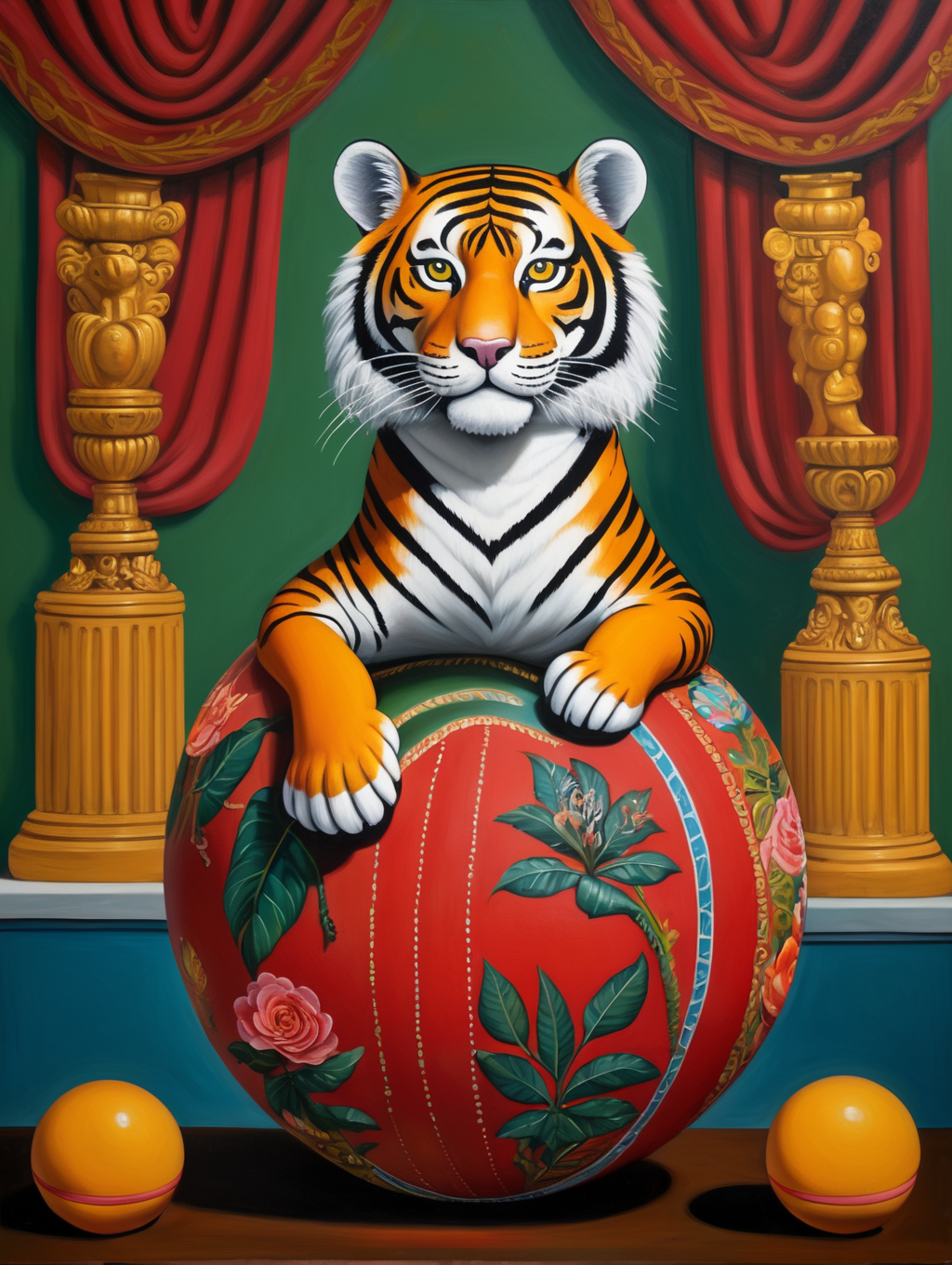 Premium Free ai Images | tiger on ball style of catherine nolin ...